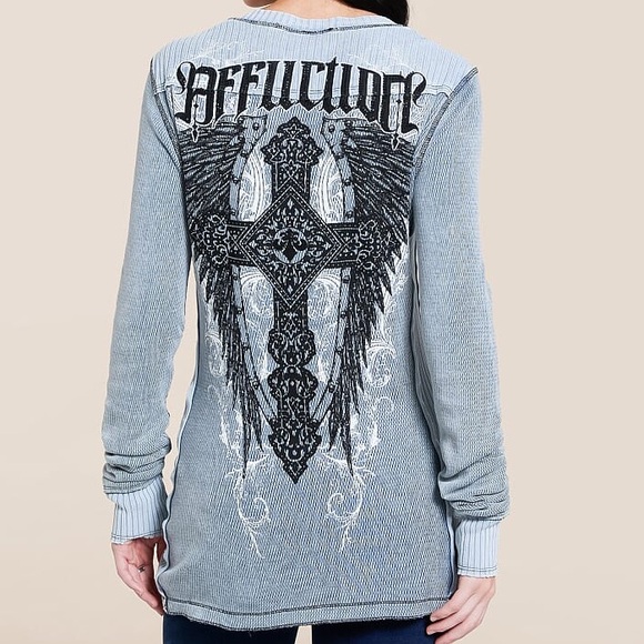 Affliction | Tops | Nwt Affliction Womans Medium Blue Thermal Long ...